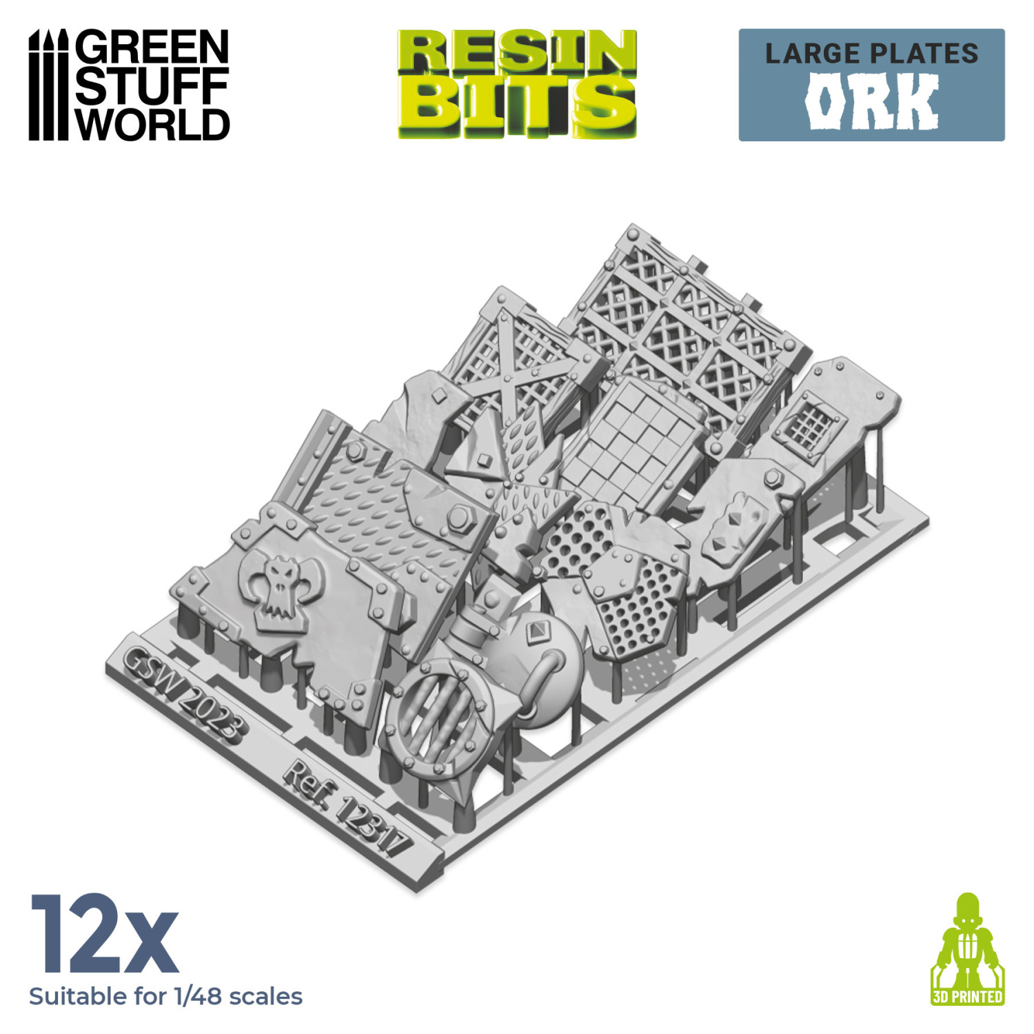 3D printed set - Large Ork plates 1:48 | Ork bits - GSW