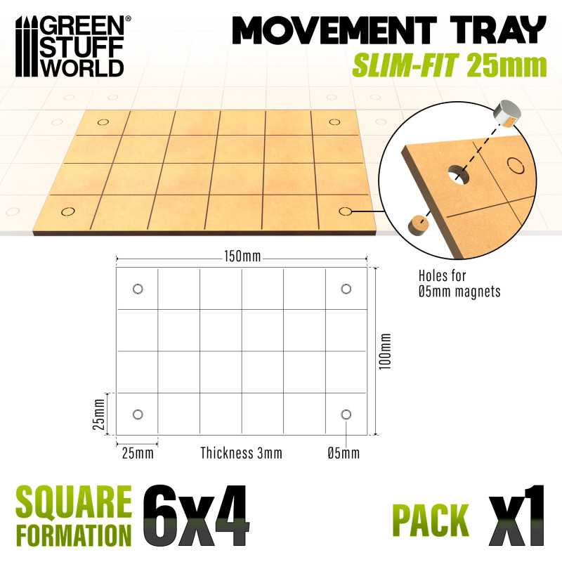 MDF Movement Trays - Square 25 mm 6x4 | 150x100mm - GSW