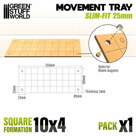 MDF Movement Trays - Square 25 mm 10X4 | 250x100mm - GSW