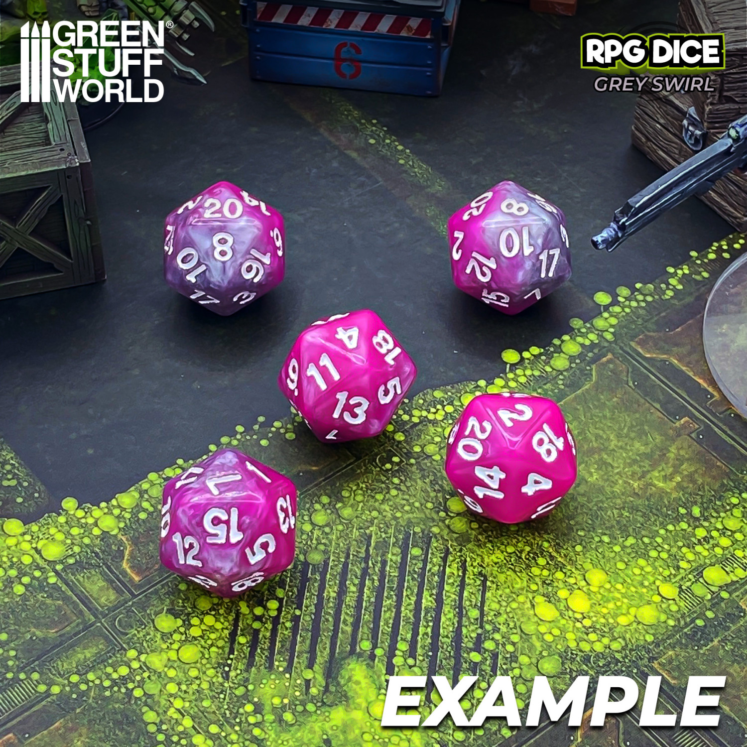 5x D20 20mm Dice - Pink - Grey | - GSW