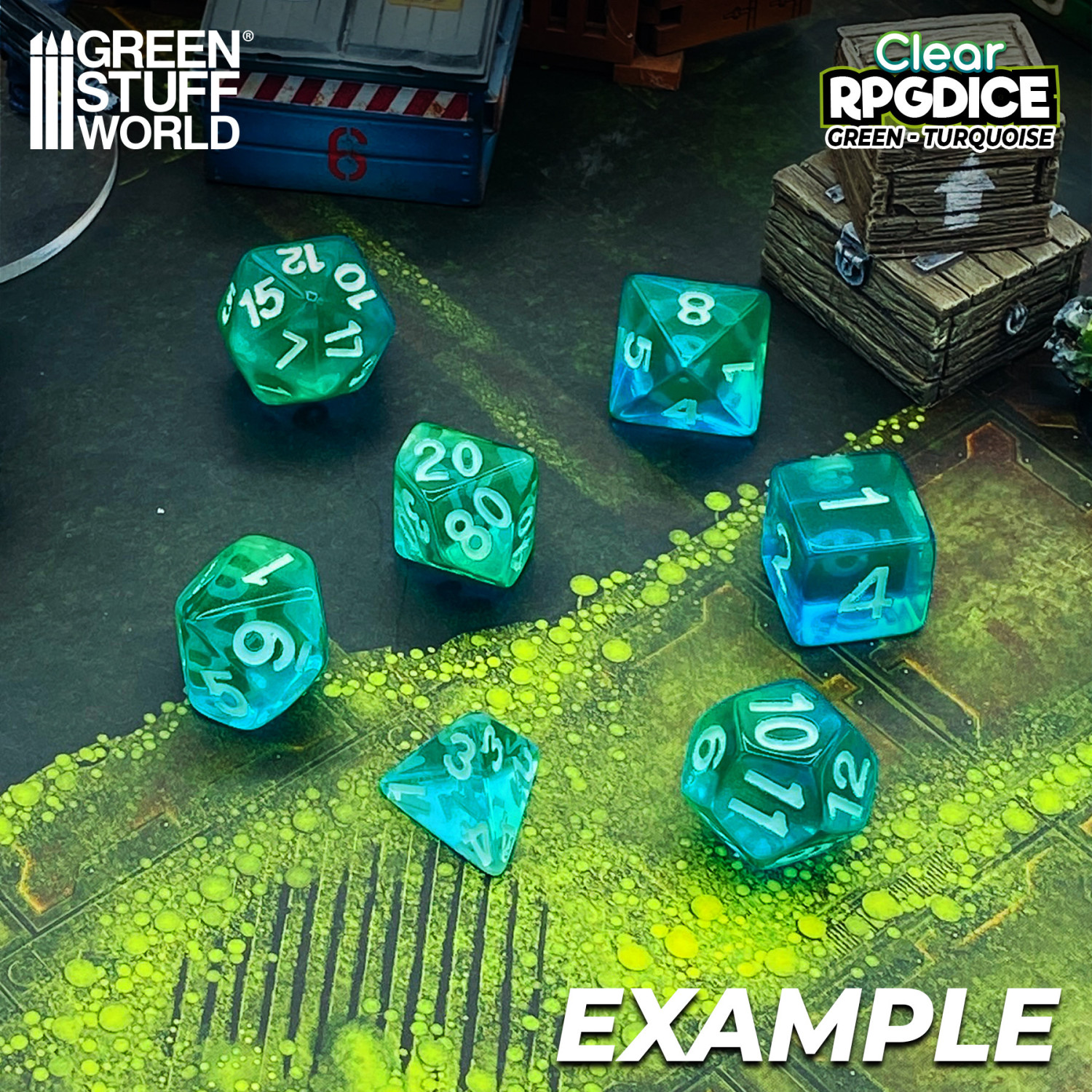 7x Mix 16mm Dice - Green - Turquoise | - GSW
