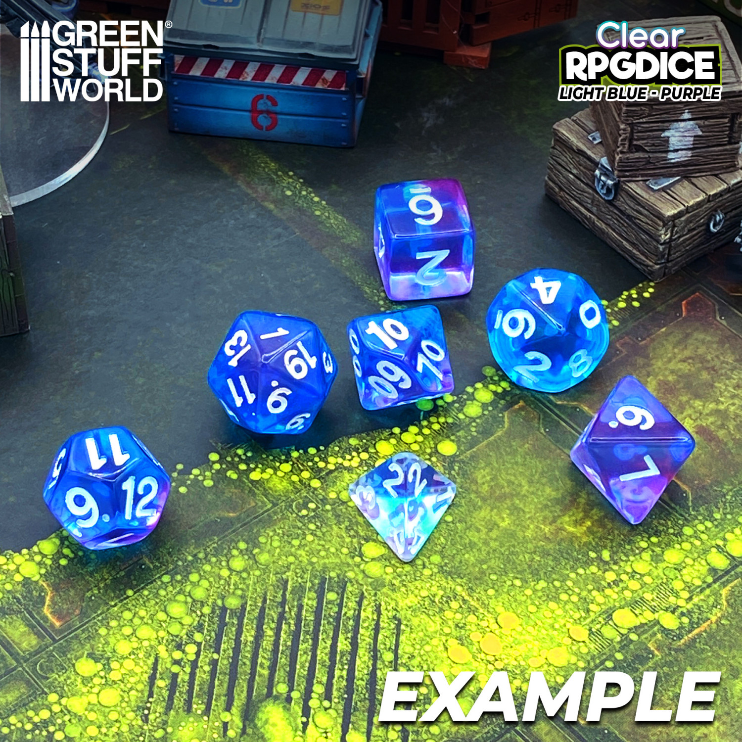 7x Mix 16mm Dice - Light Blue - Purple | - GSW