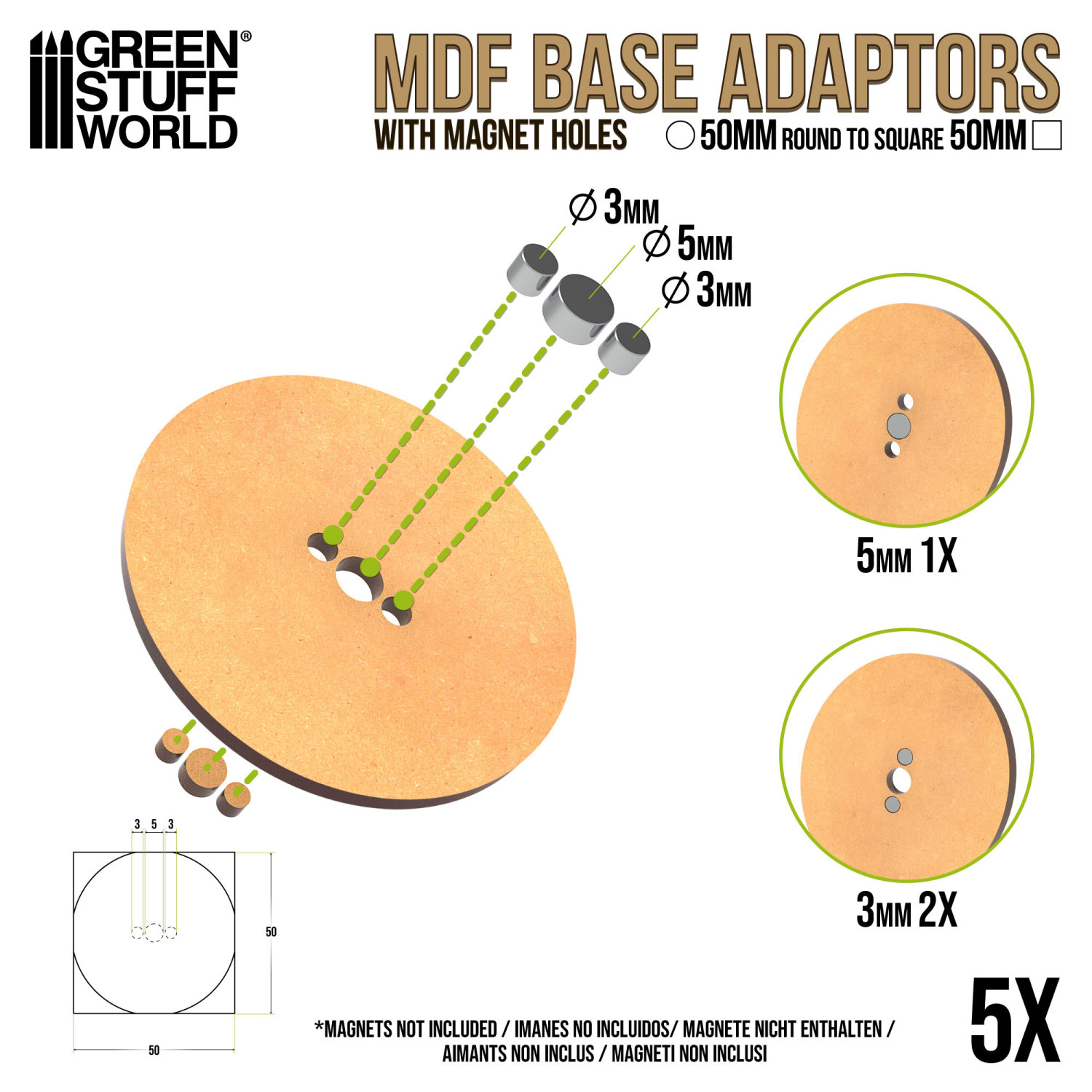 MDF Round to square base adapter 50mm - GSW