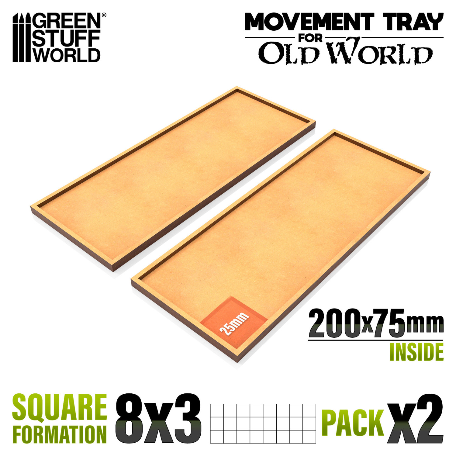 MDF Movement Trays 25mm 5x2 | 125x50mm - GSW