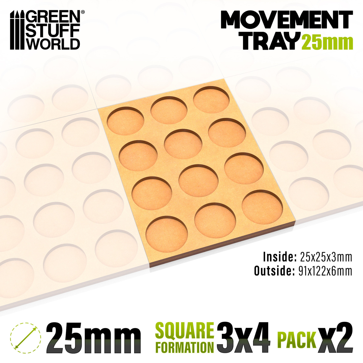 MDF Movement Trays 25mm 3x4 - Skirmish Lines | - GSW