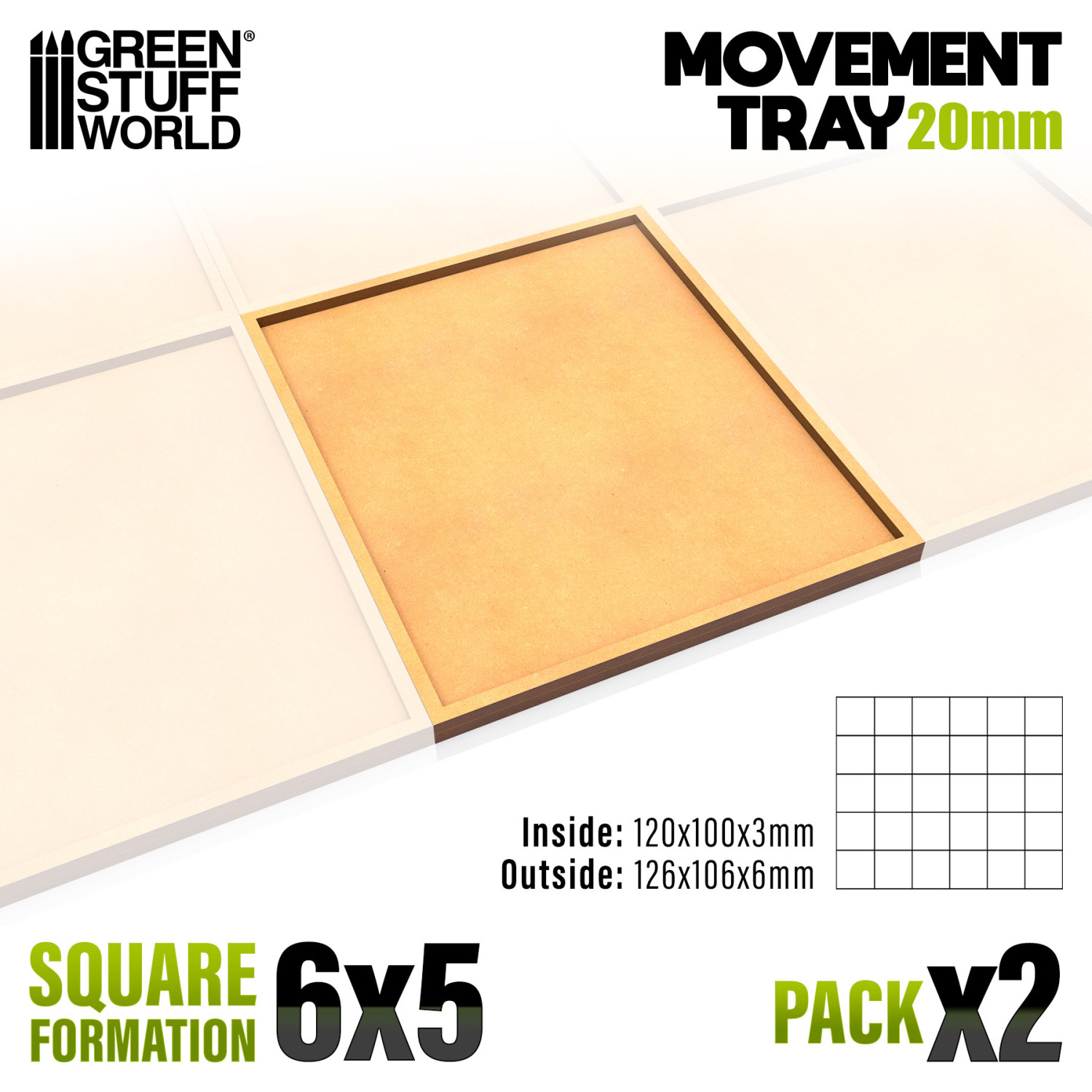 MDF Regimentsbases 20mm 6x5 | 120x100mm - GSW