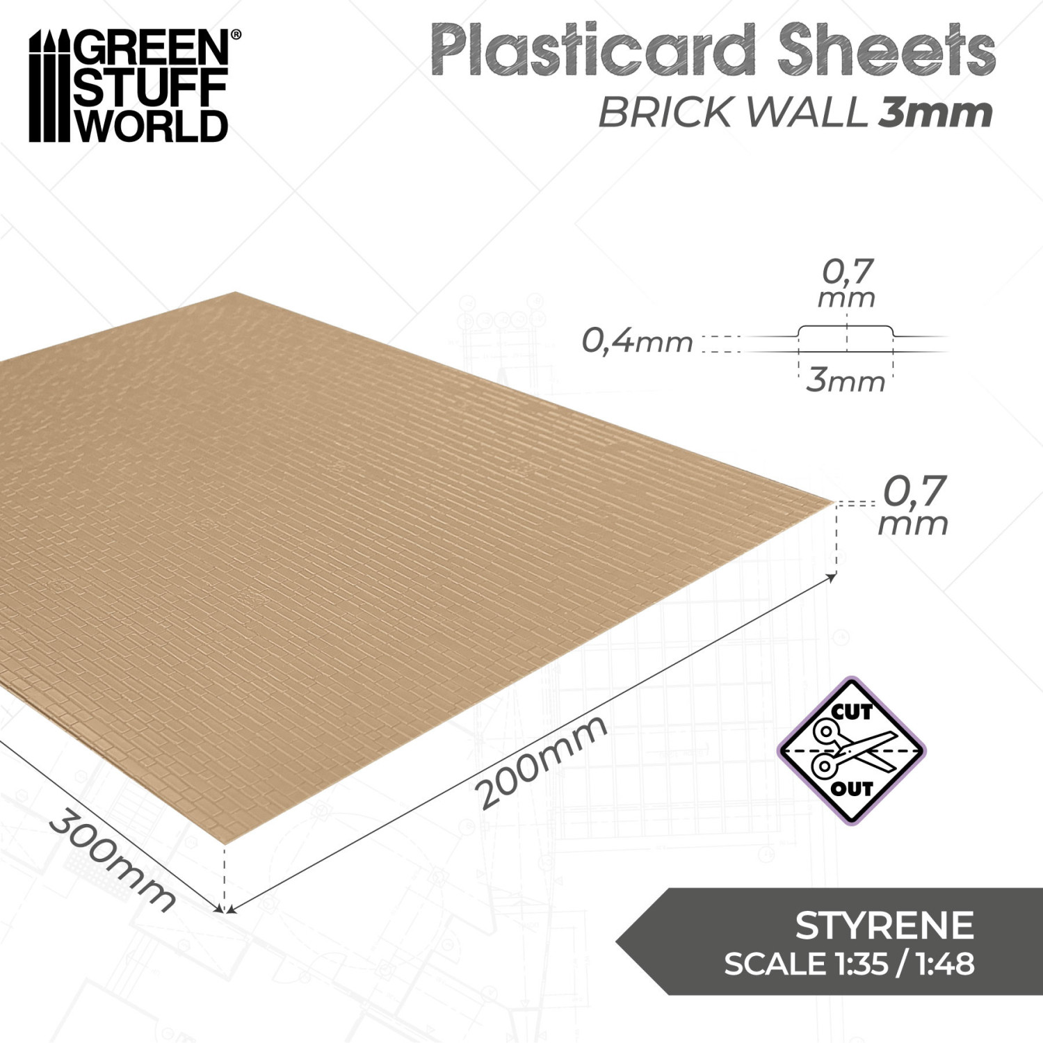 Plasticard - Brick Walls Textured Sheet 3mm - GSW