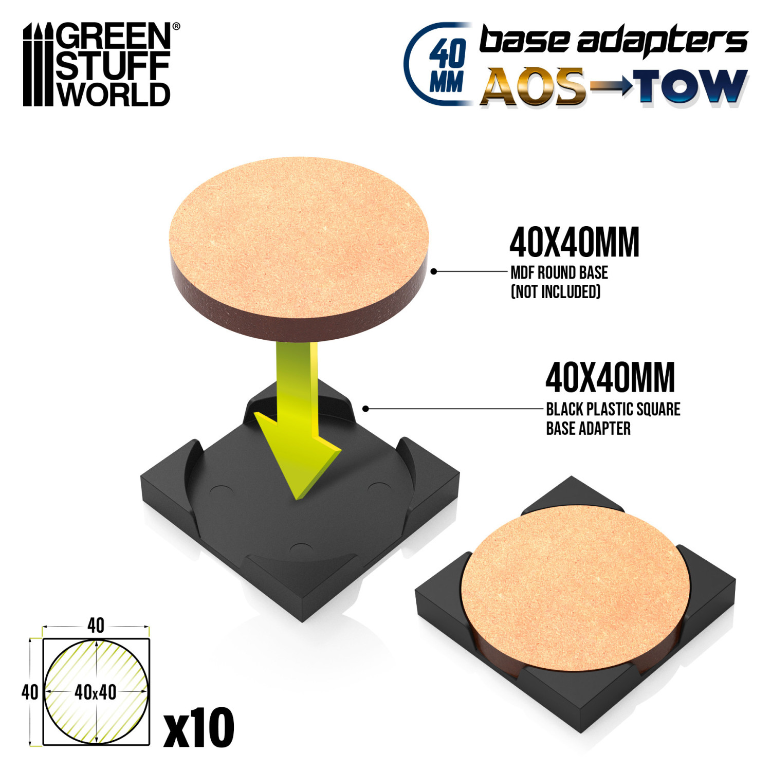 Round to square base adapter 40mm | Adapter AOS 40mm - GSW