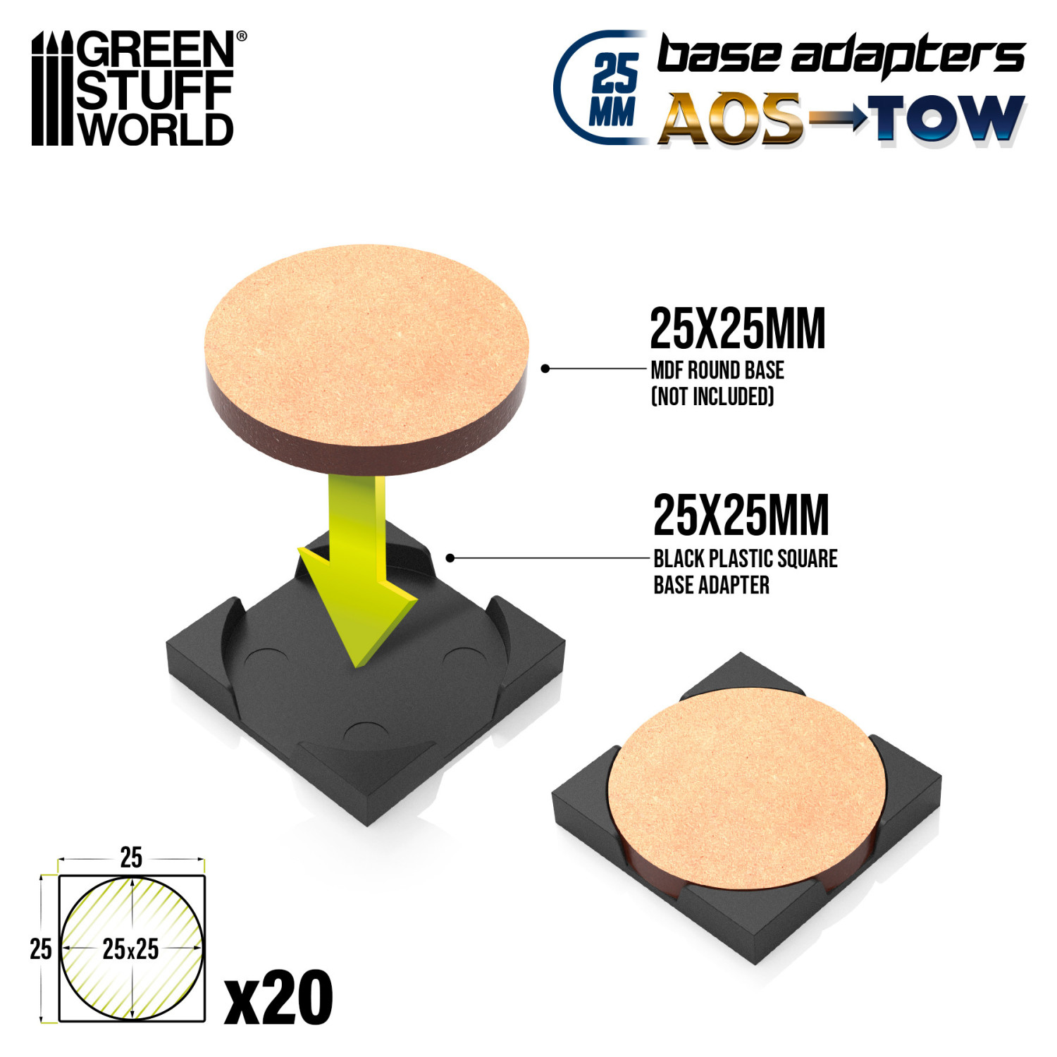 Round to square base adapter 25mm | Adapter AOS 25mm - GSW