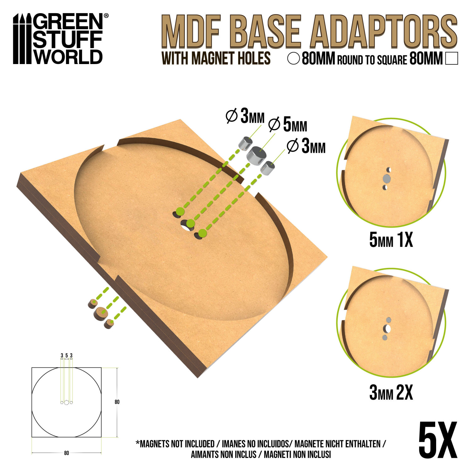 MDF Base adapter - Round 80mm to Square - GSW