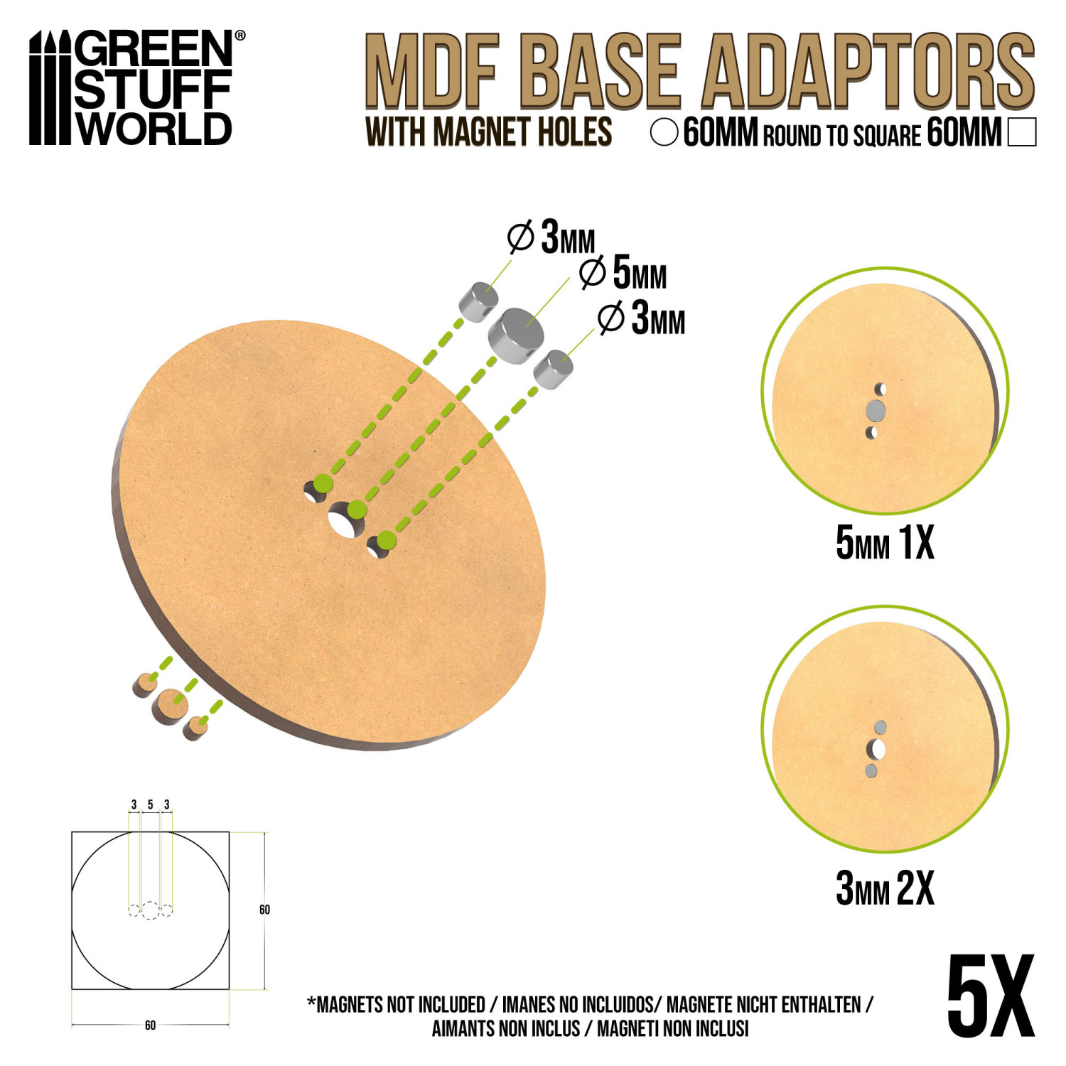 MDF Base adapter - Round 60mm to Square - GSW