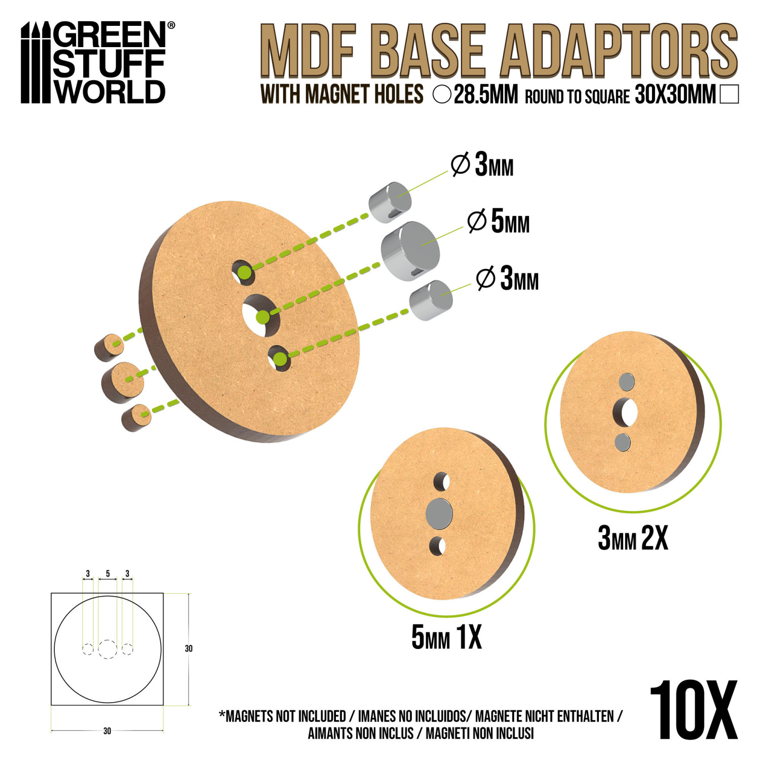 MDF Base adapter - Round 28.5mm to Square 30x30mm - GSW