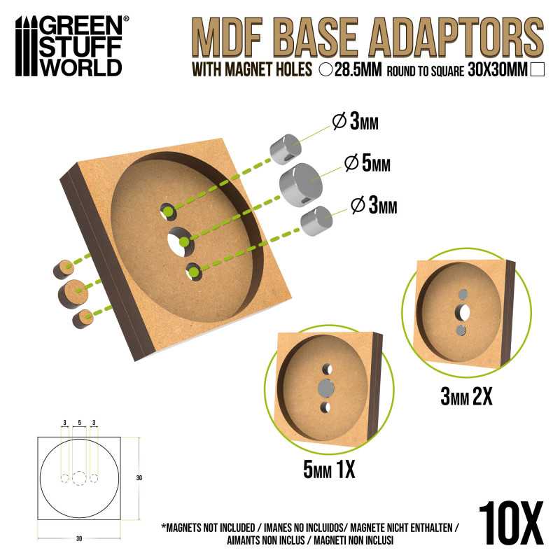 MDF Base adapter - Round 28.5mm to Square 30x30mm - GSW