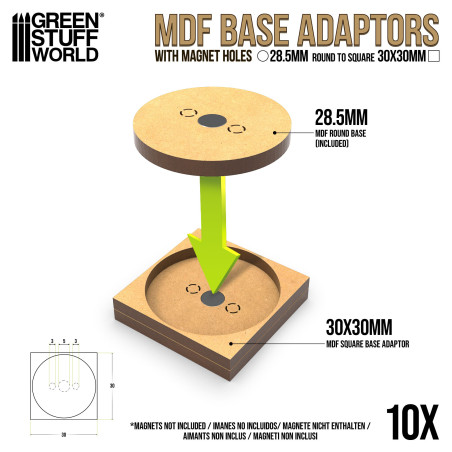 MDF Base adapter - Round 28.5mm to Square 30x30mm - GSW