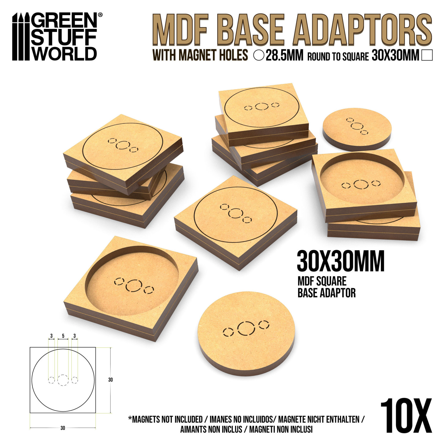 MDF Base adapter - Round 28.5mm to Square 30x30mm - GSW