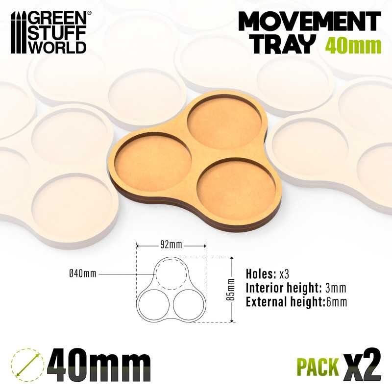 MDF Movement Trays 40mm x3 - Skirmish - GSW