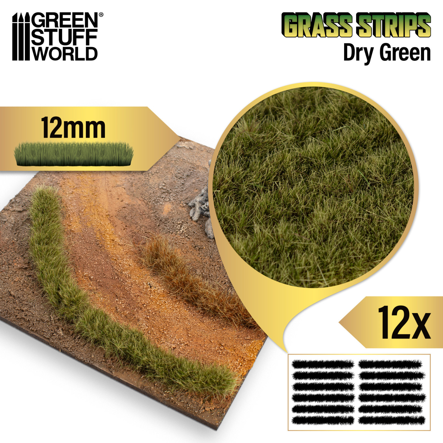Tiras de Cesped 12 mm - Verde Seco - GSW