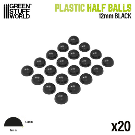 Plastic Half Balls 12mm Black - GSW