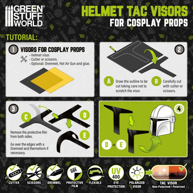 Cosplay Helmet TAC Visor - Smoked black - GSW