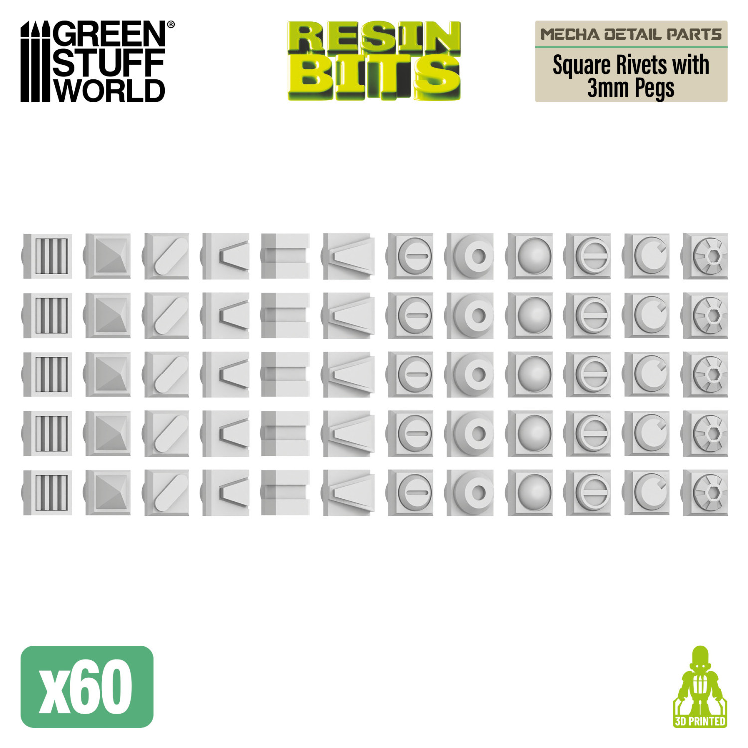 Remaches Cuadrados con enganches Gundam 3 mm - GSW