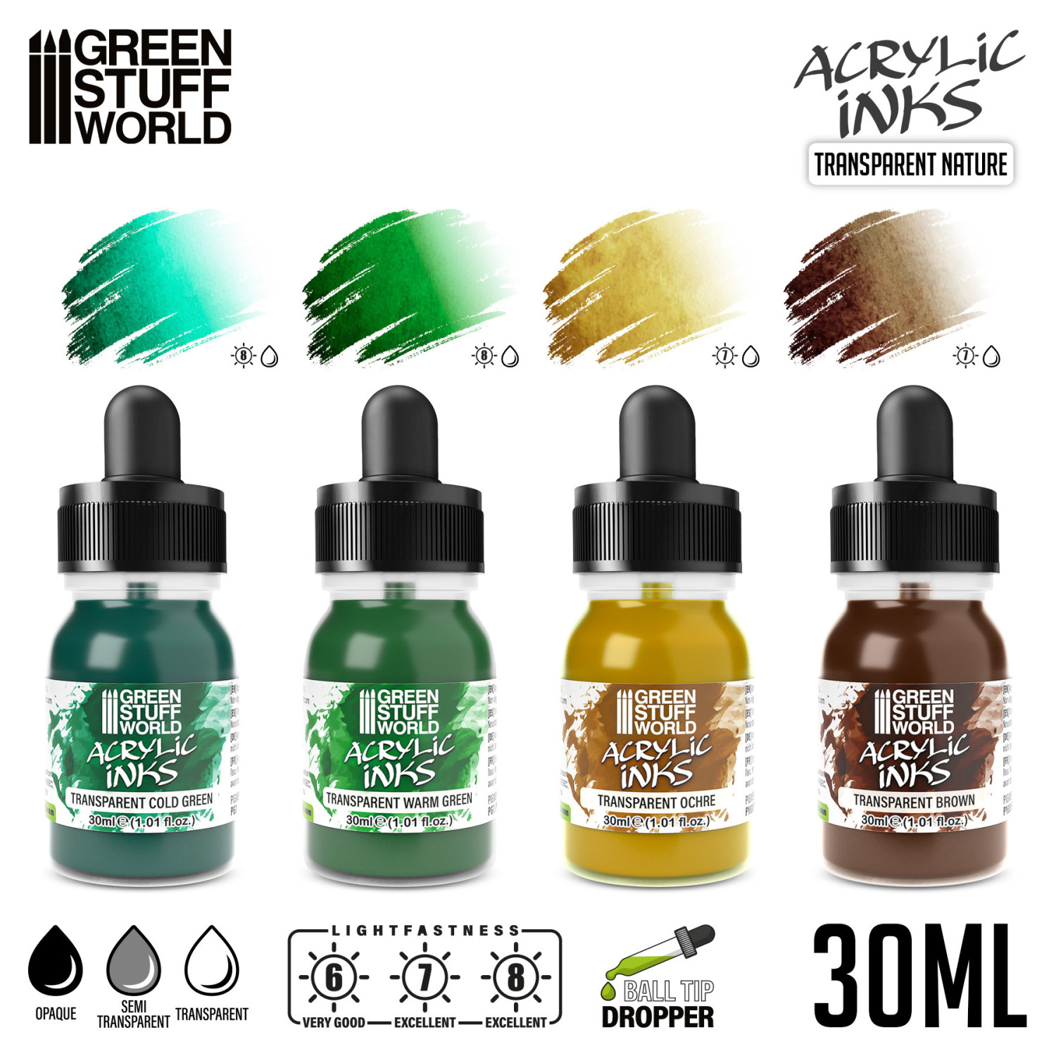 Acrylic Inks Set - Transparent Nature (x4) - GSW