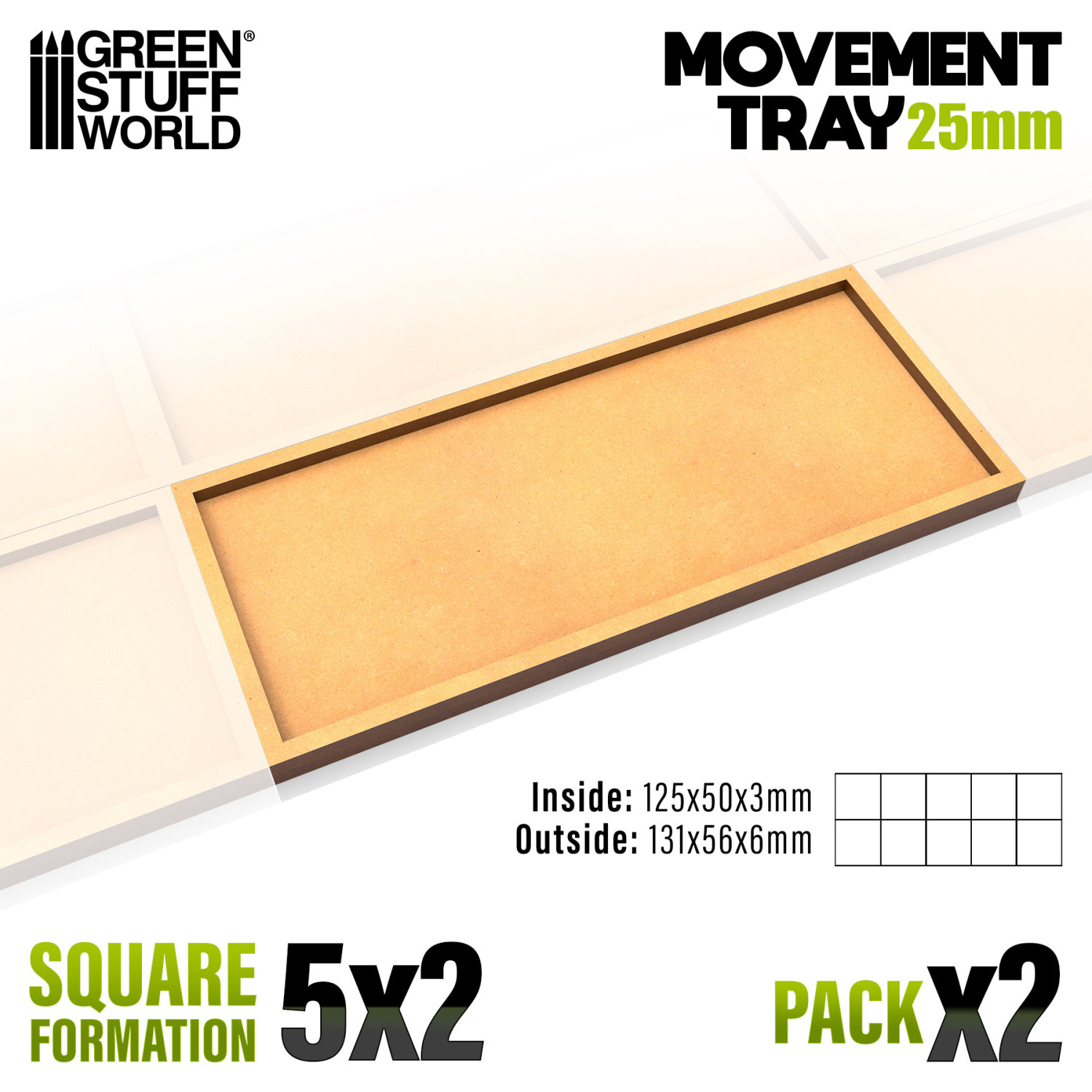 MDF Movement Trays 25mm 5x2 | 125x50mm - GSW