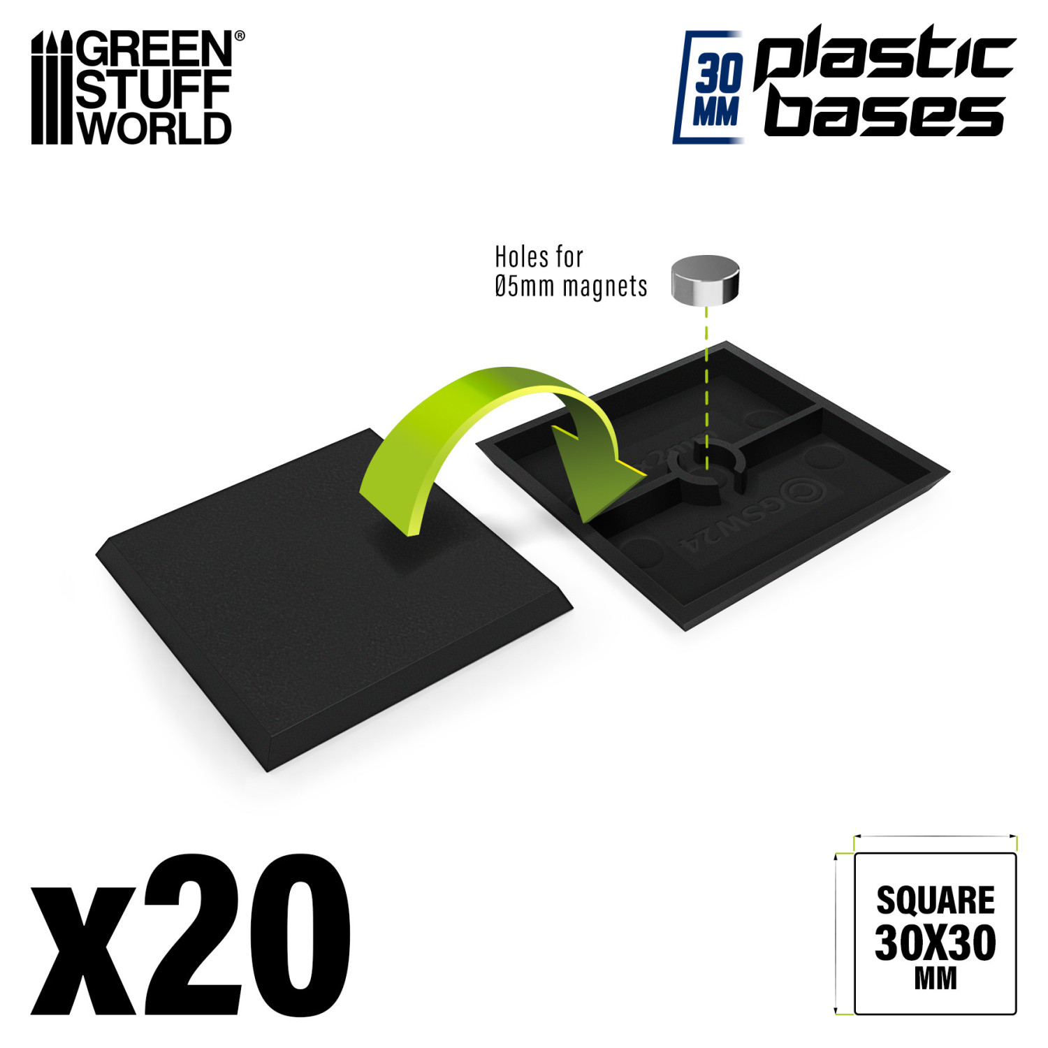 Hollow Black Plastic Bases - Square 30 mm - GSW