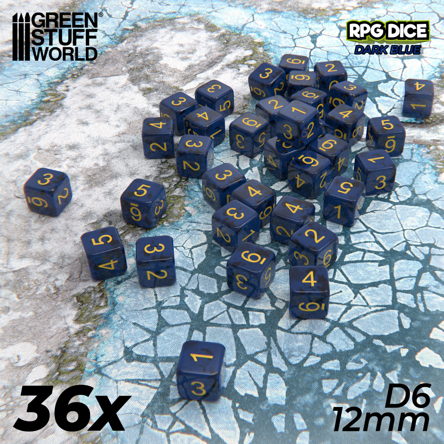 36x D6 12mm Dice - Dark Blue - GSW