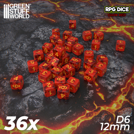 36x D6 12mm Dice - Dark Red - GSW