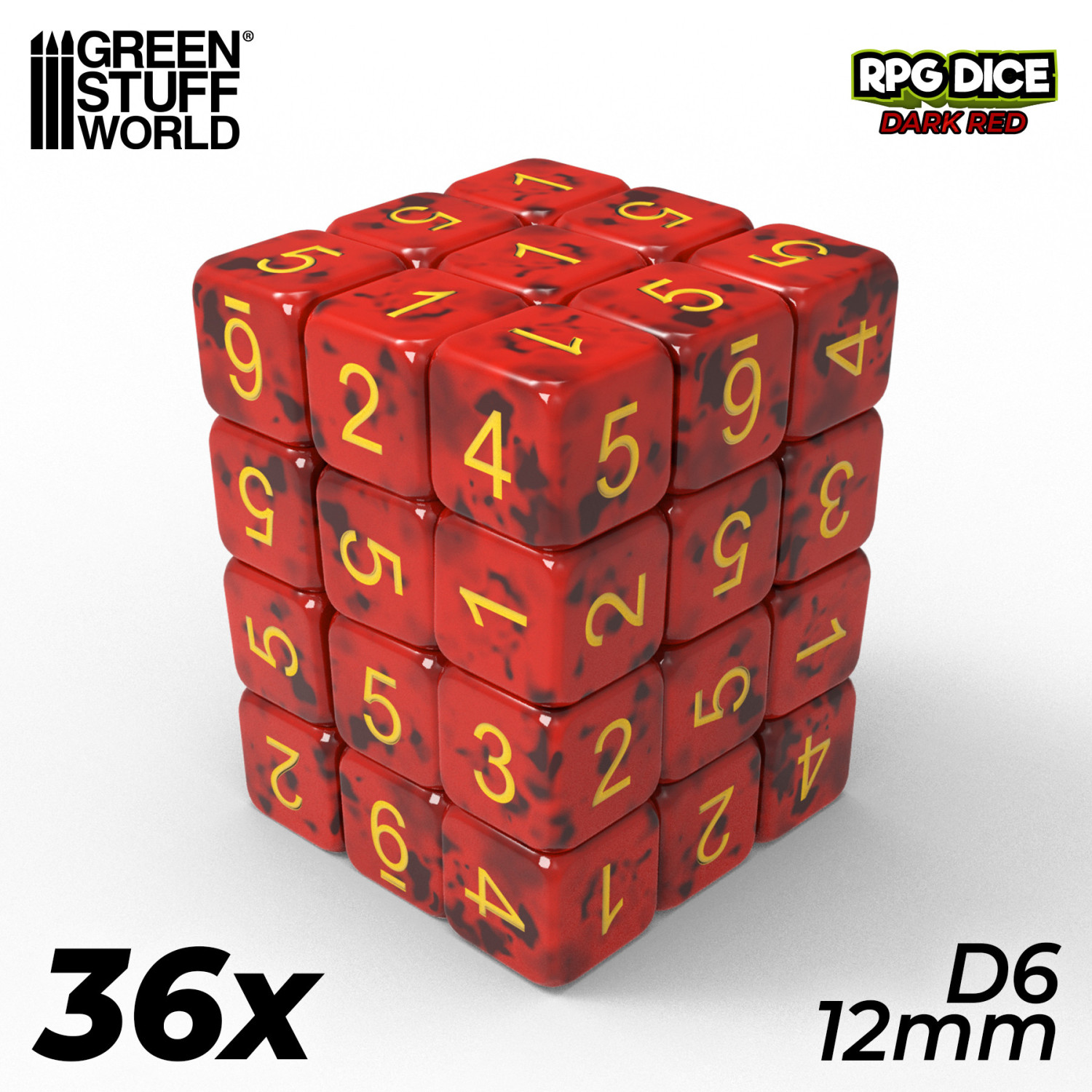 36x D6 12mm Dice - Dark Red - GSW
