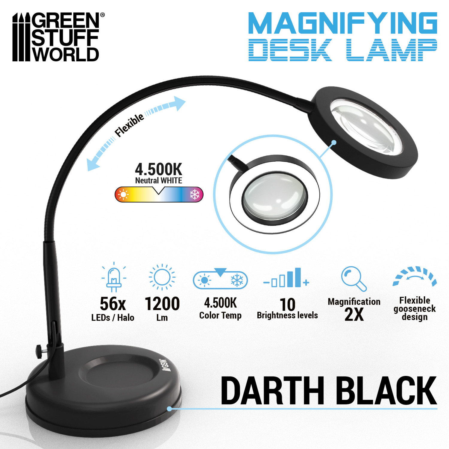 Magnifying desk lamp - Darth Black | Magnifying lamp with light - GSW