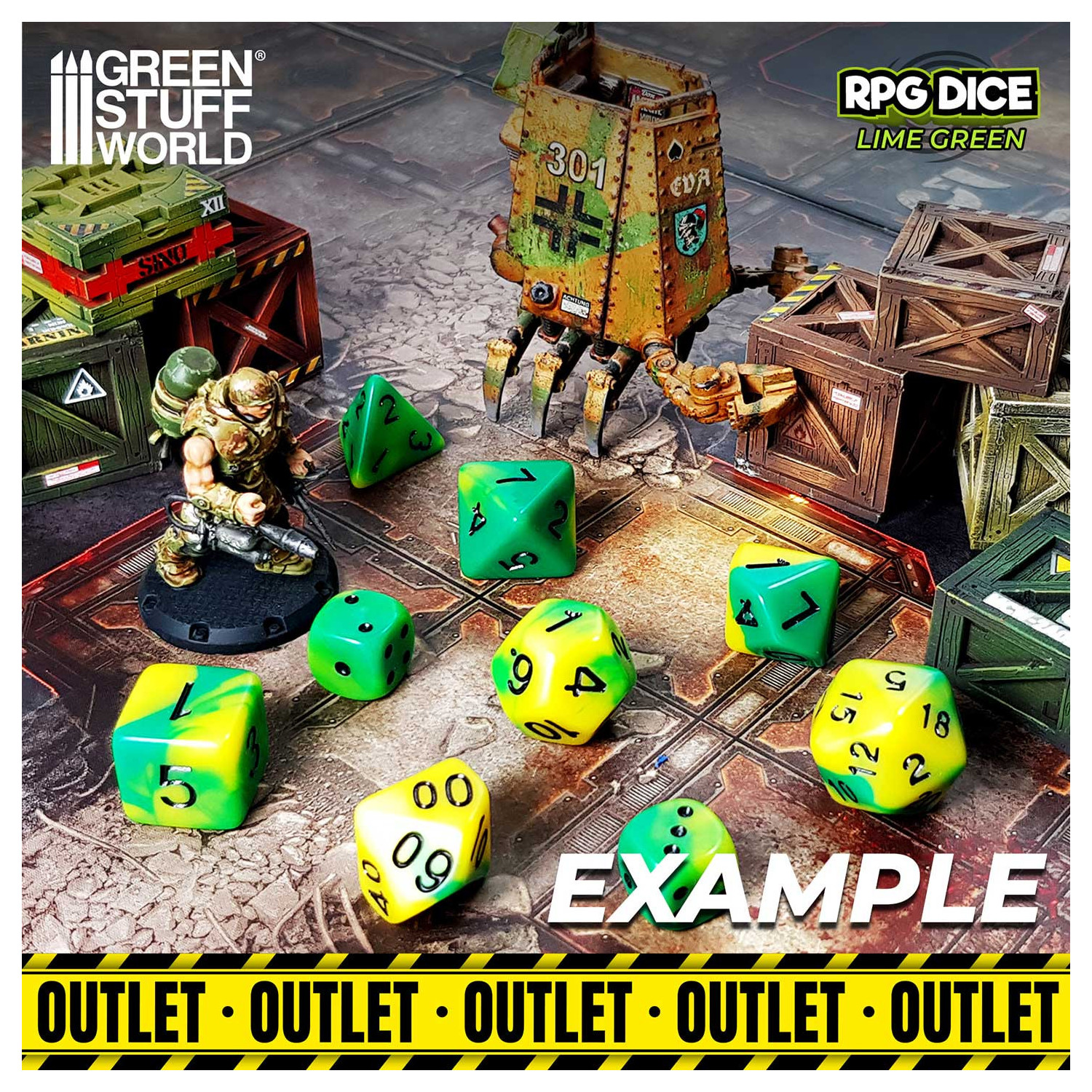 12x D6 16mm Dice - Lime Marble OUTLET - GSW