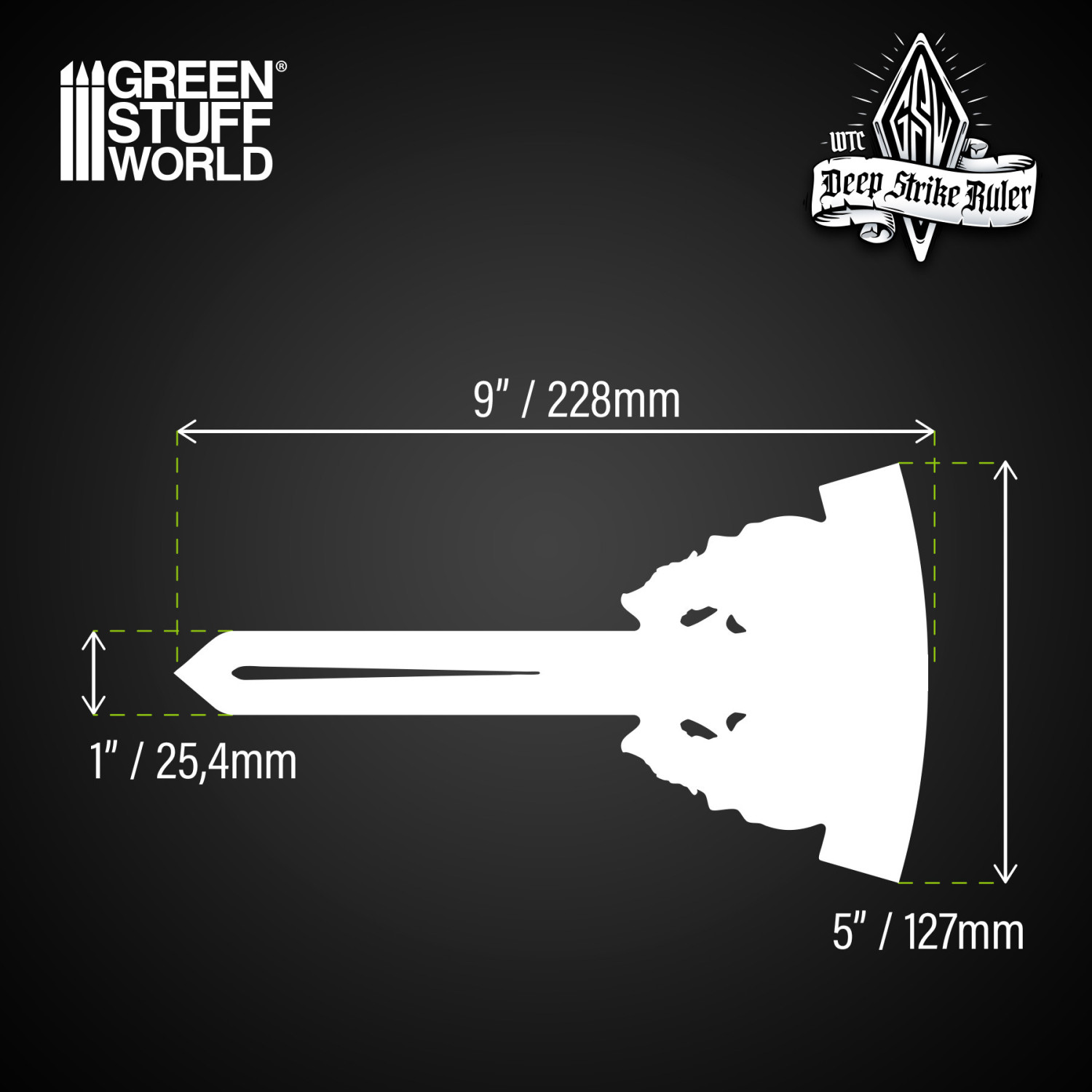 Regla Deep Strike 9 pulgadas - Fluor Verde compatible Warhammer 40k - GSW