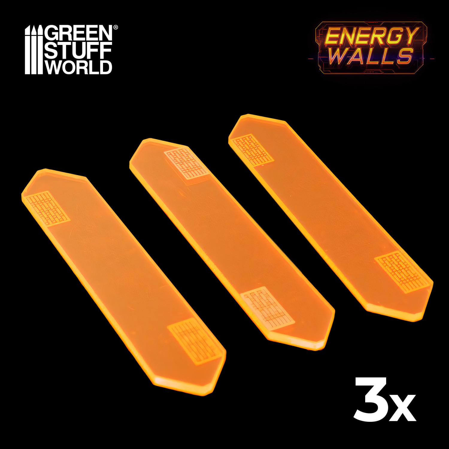 3x große transparente Acrylwände - phosphoreszierend Orange | - GSW