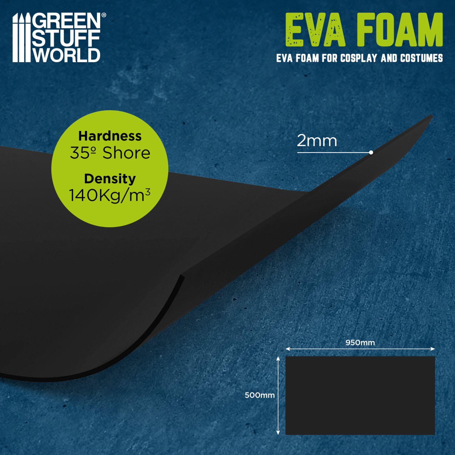 Cosplay Black EVA foam 2mm - Medium Density - GSW