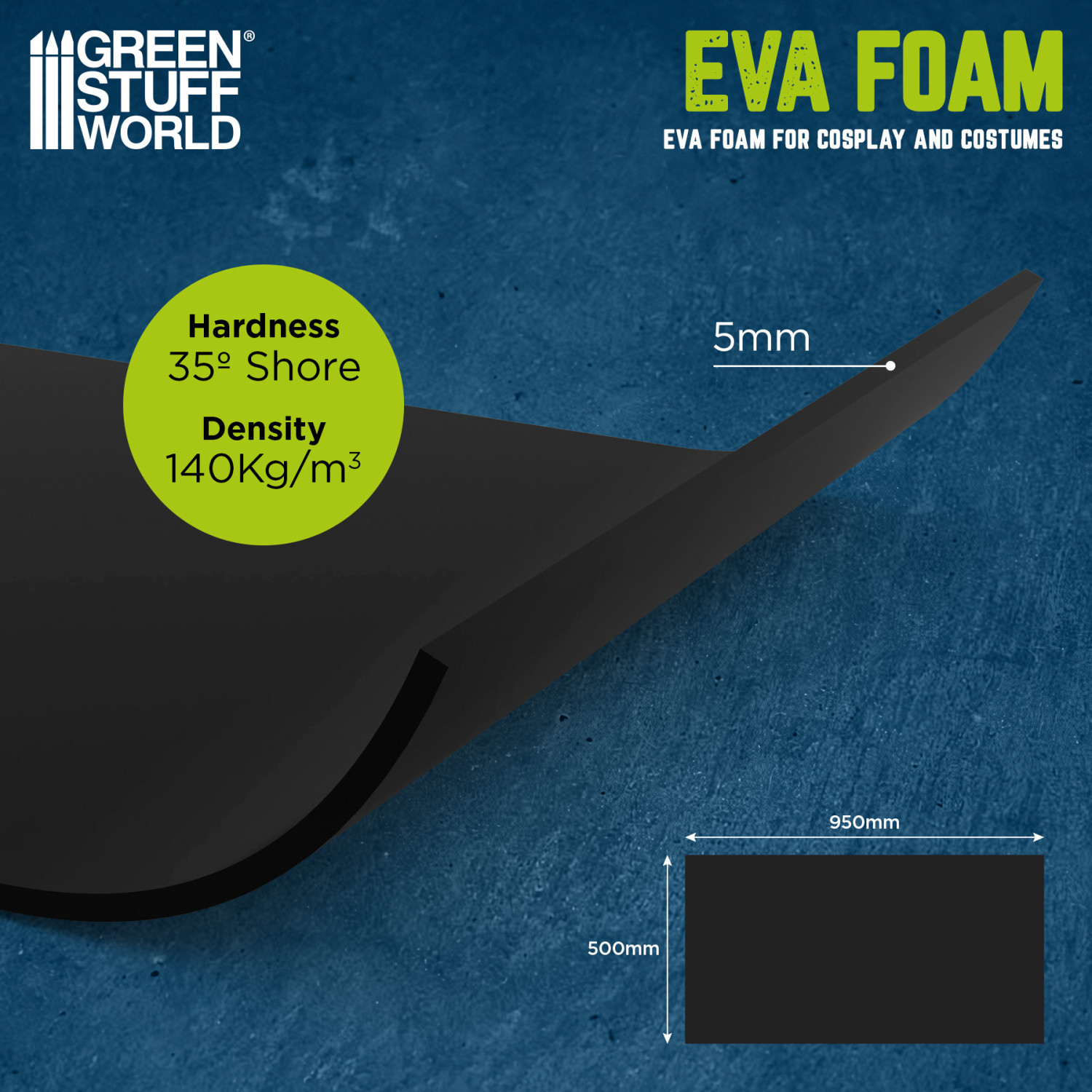 Cosplay Black EVA foam 5mm - Medium Density - GSW
