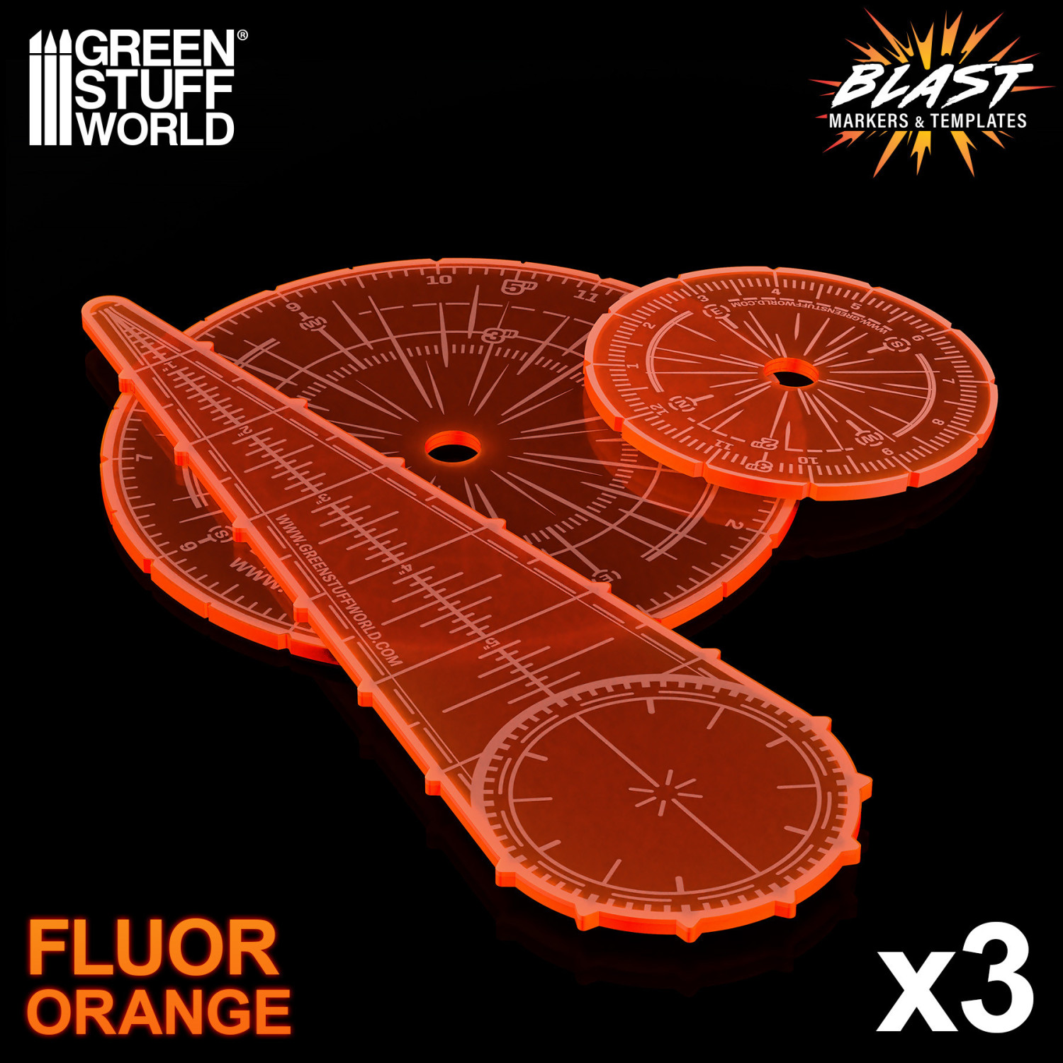 Blast Markers and Templates for Wargames - Fluor Orange - GSW