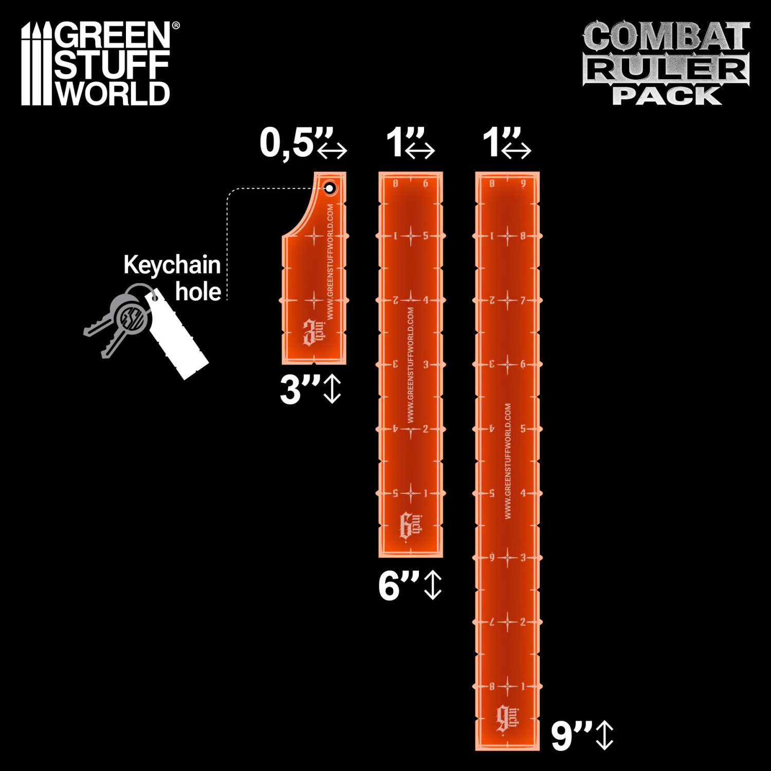 3-6-9 Combat Ruler Pack Fluor Orange compatible with Warhammer 40k - GSW