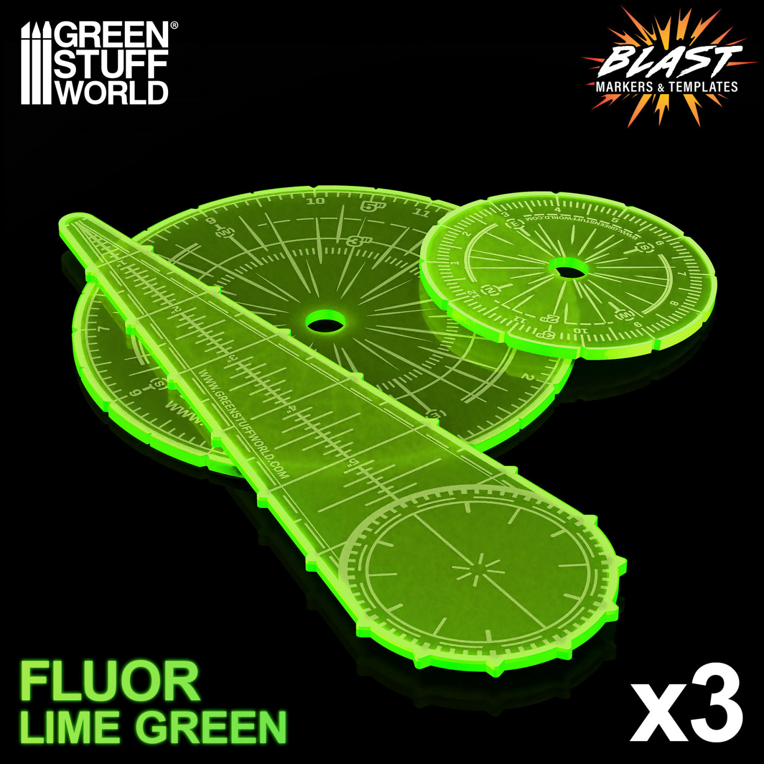 Blast Markers and Templates for Wargames - Fluor Green - GSW