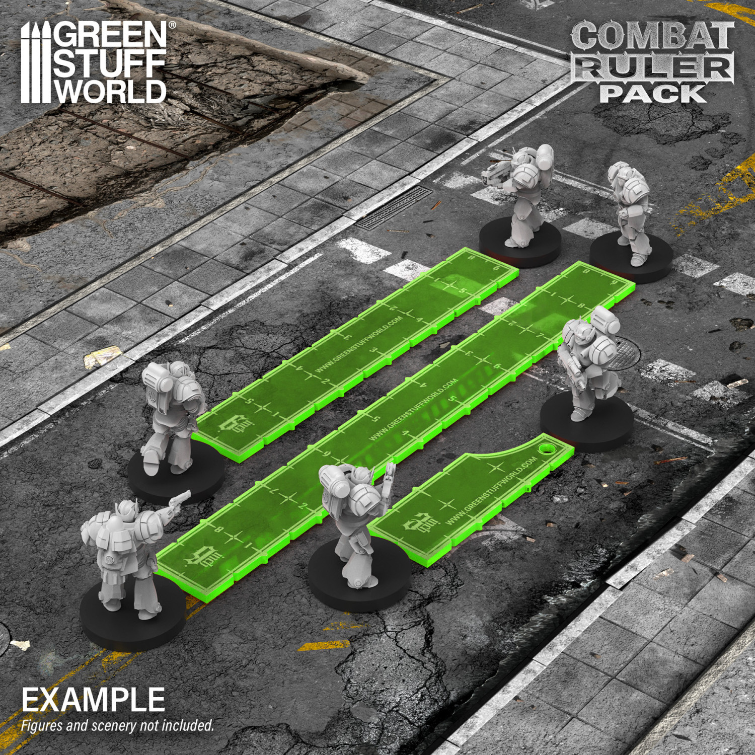 Righelli 3-6-9 verde fluo compatibili con Warhammer 40k - GSW