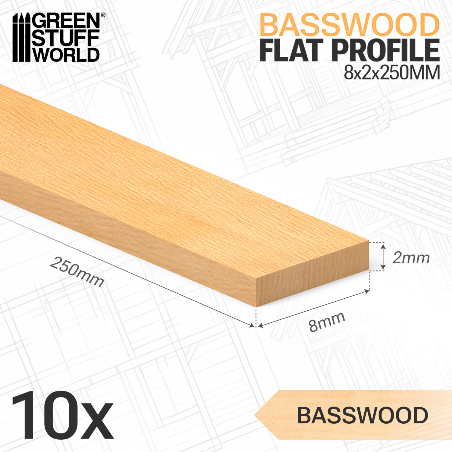 Basswood flat profile - 8x250mm | Limewood wood - GSW