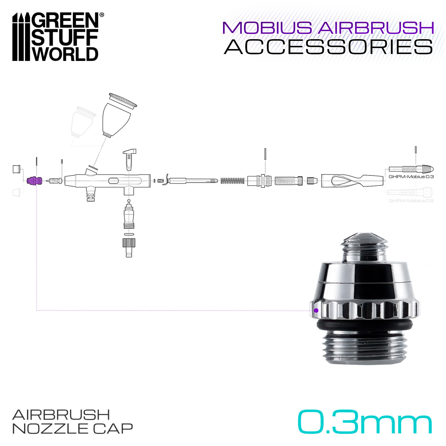 0.3mm Airbrush Nozzle Cap for Mobius Airbrush by Gaahleri - GSW