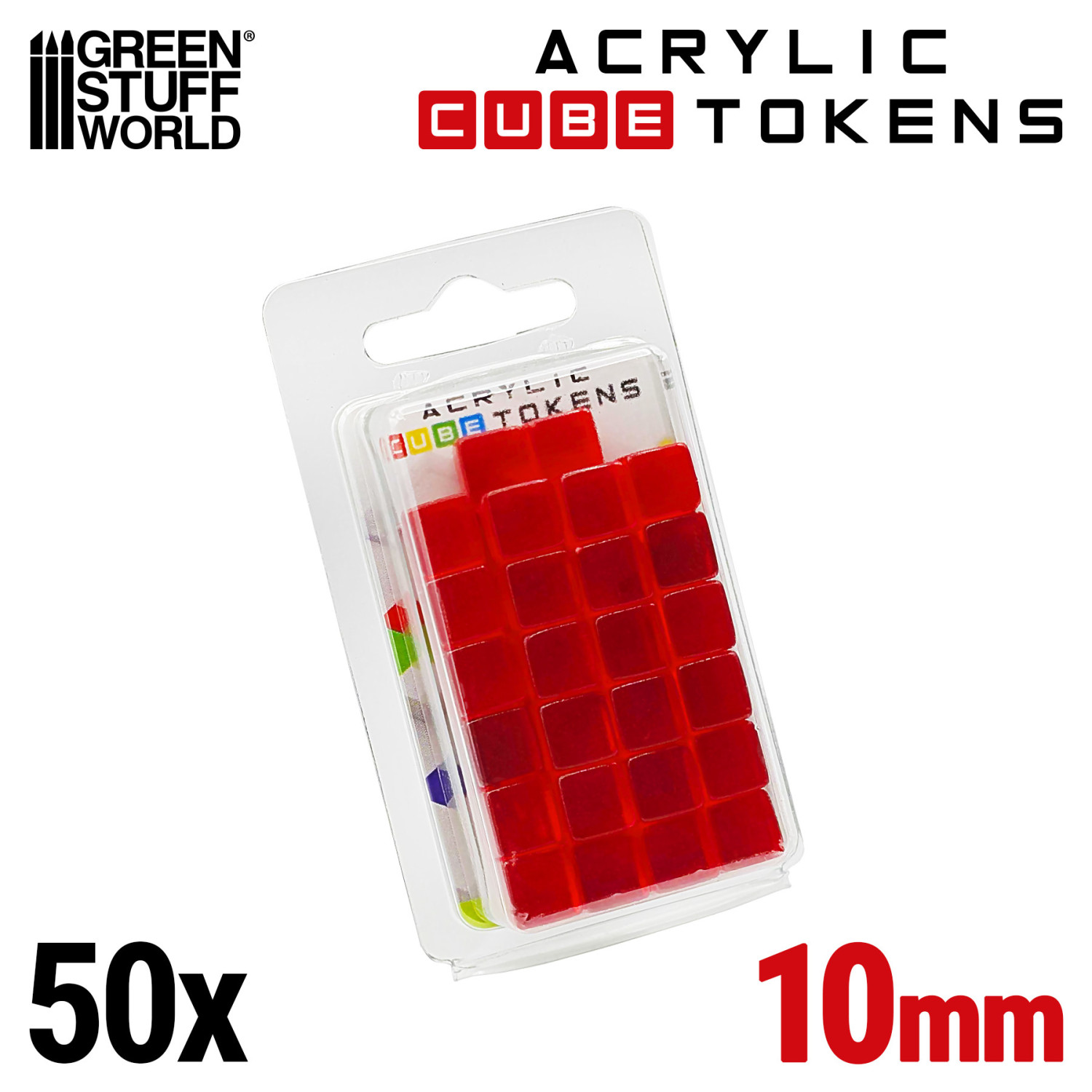 Red Acrylic Cube tokens 10mm - GSW