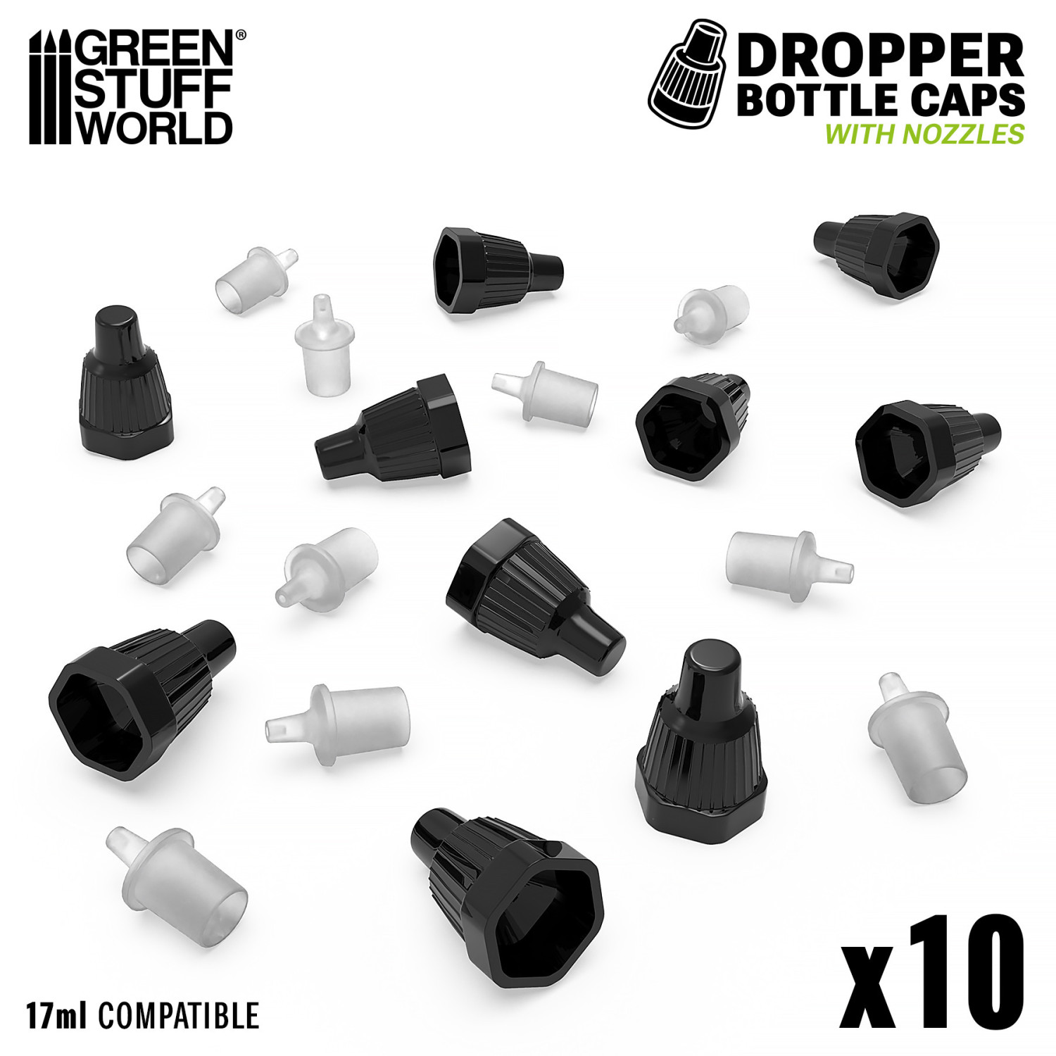 Standard nozzles and caps x10 for Hobby Paints - GSW