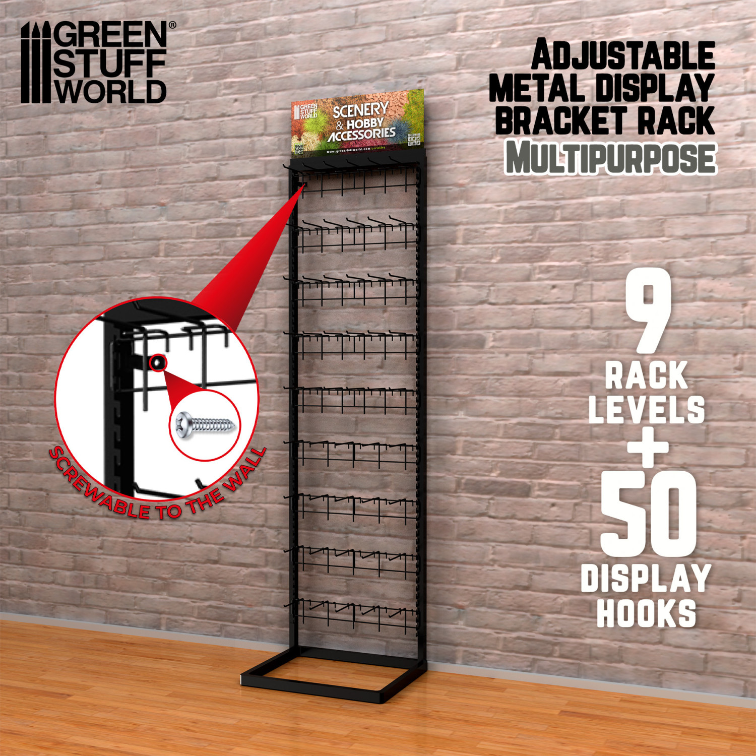 Display accessories - 9 supports + 50 hooks 15 cm - GSW