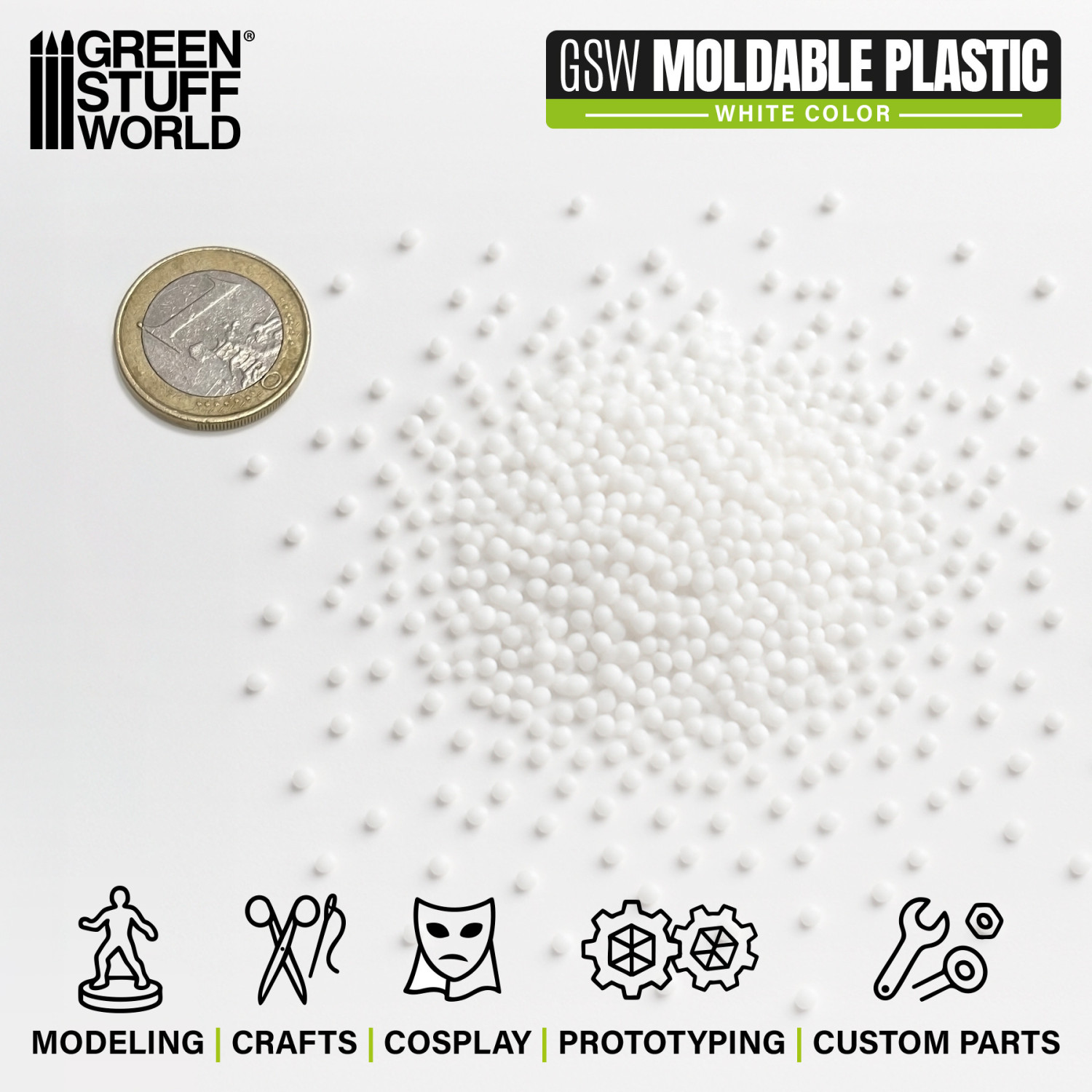 Plastico Moldeable Pellets - Blanco 100gr | Bolitas de plastico - GSW