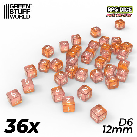 36x D6 12mm Dice - Clear Pink/Orange - GSW