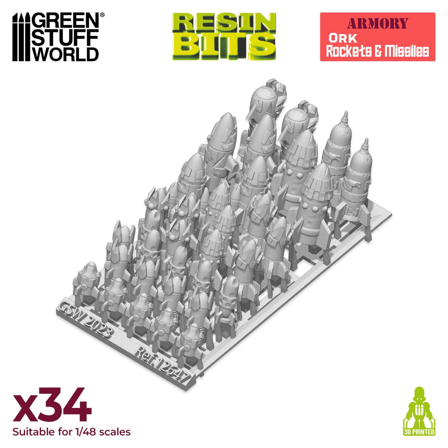 3D printed set - Ork Rockets & Missiles 1:48 - GSW