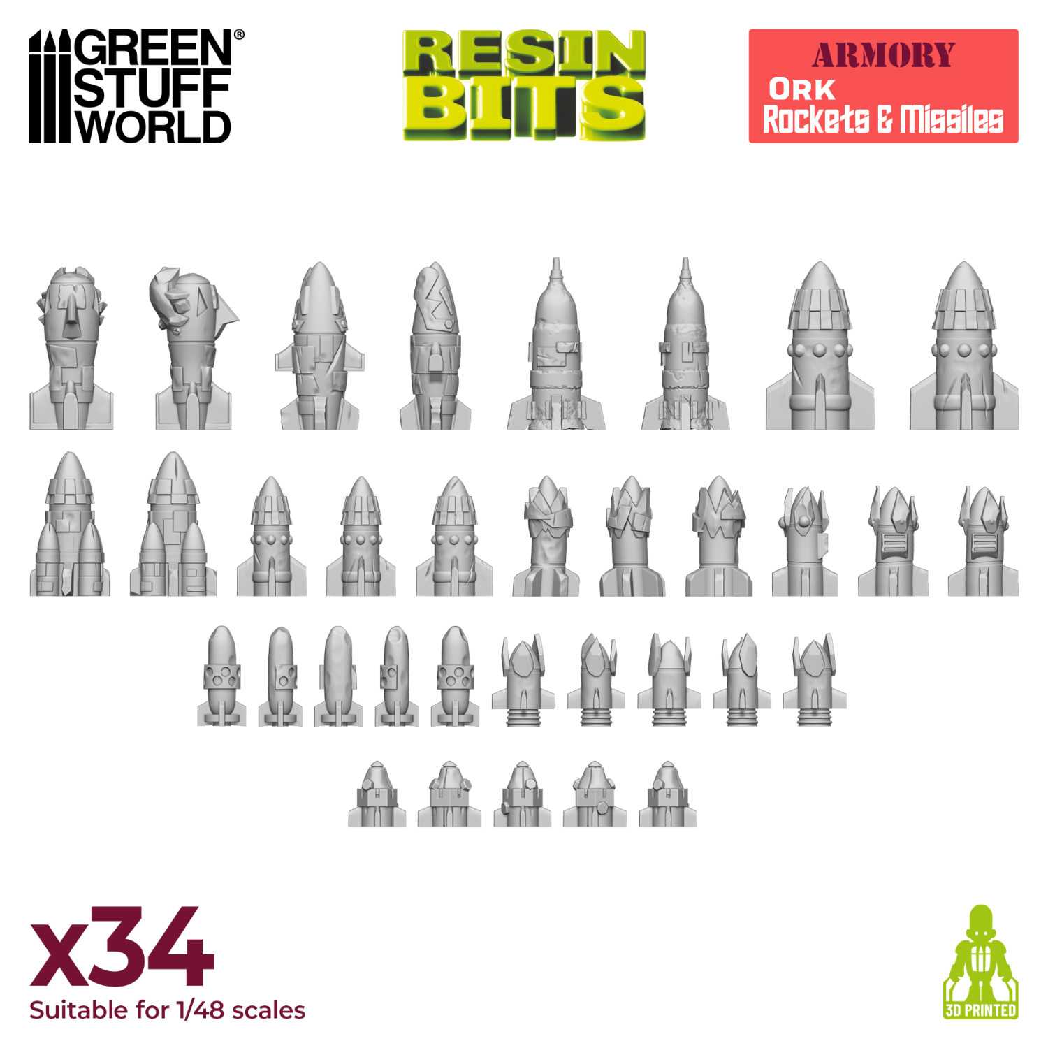 3D printed set - Ork Rockets & Missiles 1:48 - GSW