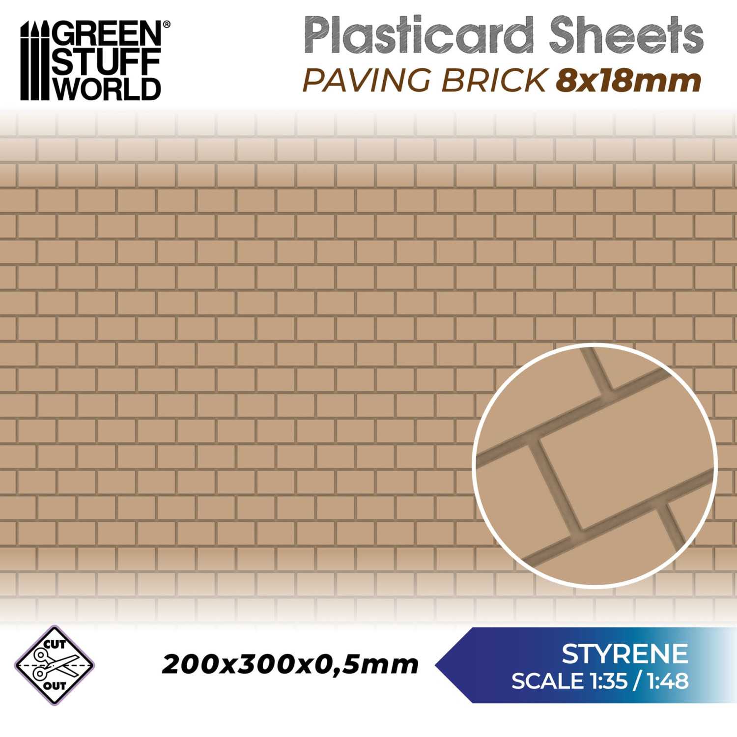 Plasticard - Paving Brick Textured Sheet 8x18mm - GSW